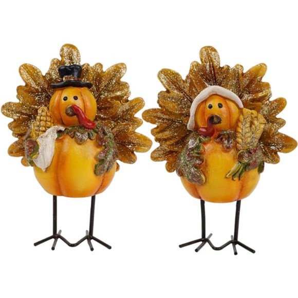 Holiday | Thanksgiving Turkey Figurine Set Of 2 Resin Standing Turkey ...